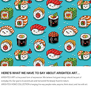 ARIGHTEX Sushi Duvet Cover Set, Blue, Kawaii Style Sushi Smiling Pattern, Decorative 3 Piece Bedding Sets with 2 Pillow Shams, Twin Size