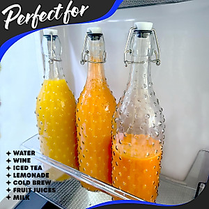 Nevlers 33oz 6 PK Dotted Swing Top Glass Bottles with Lids | Flip Top Glass Bottle for Beer, Mead, Wine Bottles, Kombucha Bottles & Limoncello Bottles with Caps | 1 Liter Glass Containers for Liquids