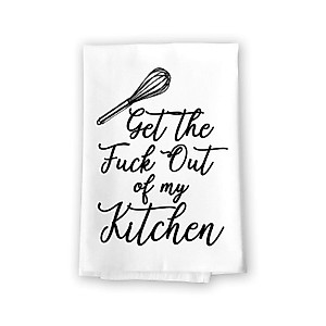 Honey Dew Gifts Funny Inapprorpiate Kitchen Towels, Get The Fuck Out of My Kitchen Flour Sack Towel, 27 inch by 27 inch, 100% Cotton, Highly Absorbent, Multi-Purpose Kitchen Dish Towel
