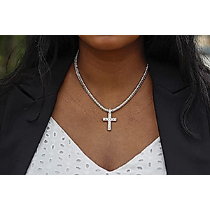 Iced Out Cross Pendant on Tennis Chain for Men or Women - Bling'ed Out Hip Hop Jewelry on Blast! - Gold or Silver and Size Your Choice - TN001 Cross (16" Silver)