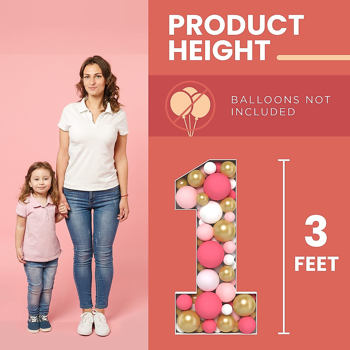 Super Easy Assembly 3FT Large Marquee Numbers - Number 1 Balloon Frame - Mosaic Numbers For Balloons - Ideal Number One Balloon Frame for First Birthday Decorations - Numero 1 Para Decoracion