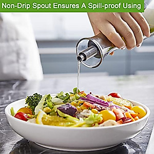 Glass Olive Oil Dispenser, Bivvclaz 18 OZ Oil and Vinegar Dispenser with Drip-free Spout, Olive Oil Cruet Bottle with Airtight Silicone Cap for Kitchen Decor, Easy to Clean, Black Transparent