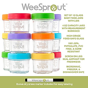 Bundle - 2 Items: WeeSprout 4 oz Glass Baby Food Jars and Small Baby Food Freezer Tray