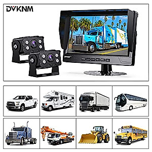 DVKNM RV Backup Camera System 9" AHD IPS Dual Split Monitor 1080P HD Rear View Camera DVR Loop Recording IP69 Waterproof Night Vision for Car RV Trailer Truck Bus Semi etc. (TH102)