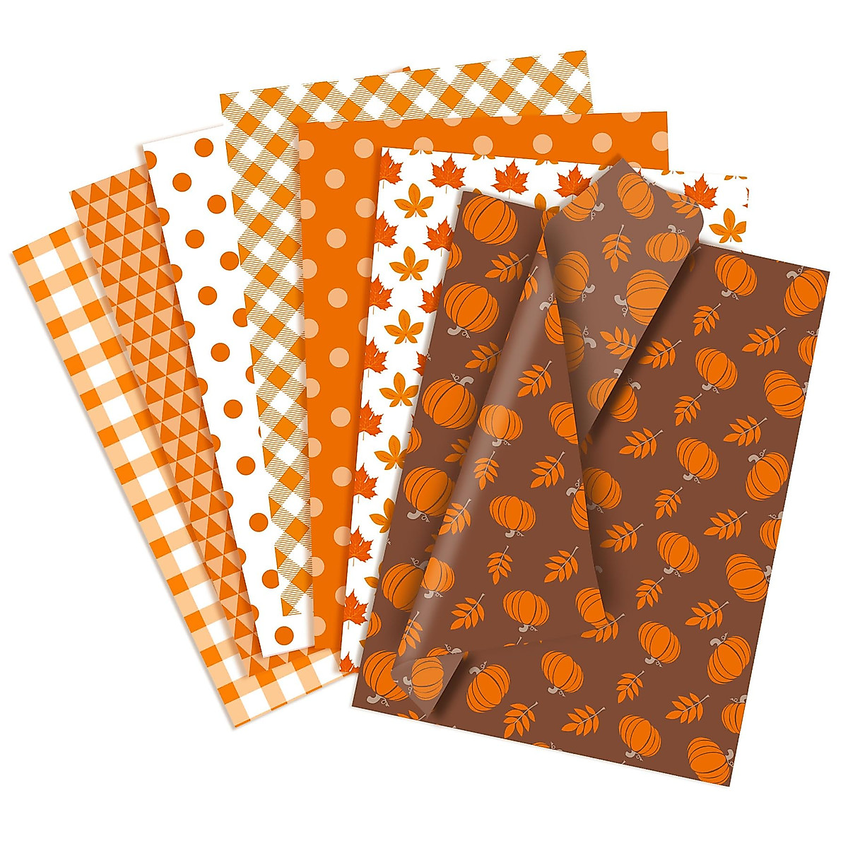 Larcenciel 70 Sheets Fall Tissue Paper, Orange Gift Tissue Paper Bulk for Gift Bags & Gifts Wrapping - Pumpkin Leaves Patterns, Gift Wrap for Autumn Harvest Thanksgiving Halloween Party DIY,19.7x13.8