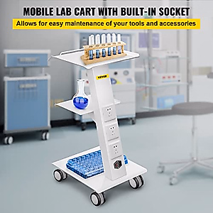 VEVOR Lab Trolley, Rolling Lab Cart w/Built-in Socket, 3 Layers Tray Rolling Clinic Cart, 360° Silent Rolling Wheels w/Foot Brake, 88 lbs Weight Capacity Sturdy Steel Frame, for Lab Clinic Salon