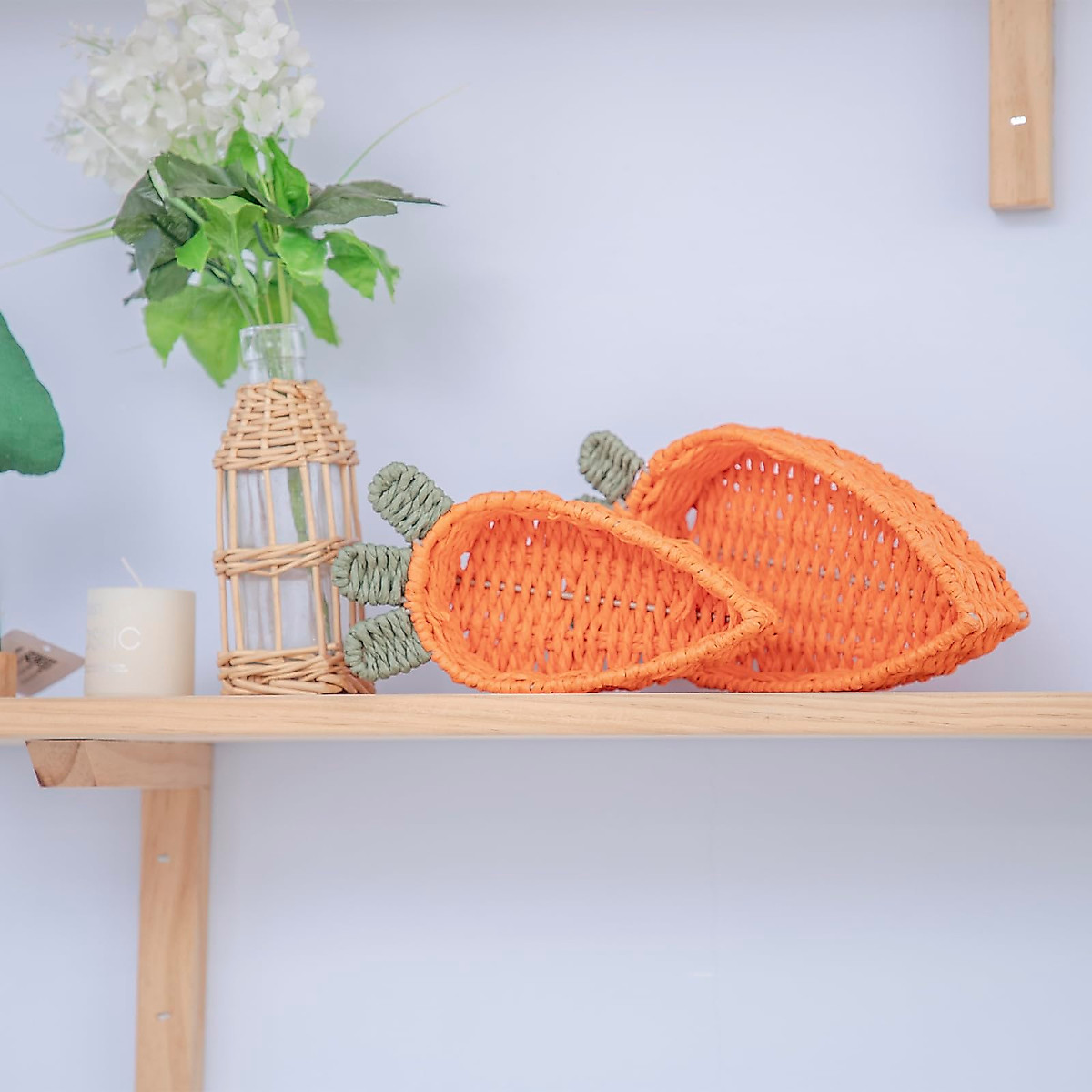 YRMT Small Storage Baskets for Entryway, Carrot Shape Decorative Bowl Basket, Paper Rope Woven Basket Organizer for Candy, Keys, Wallet, Cute Home Decor Set of 2
