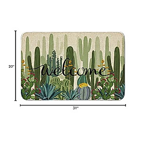 KXO Welcome Mats Outdoor Cactus Green Door Mat Non-Slip Washable Mats Indoor Entrance Front Doormat