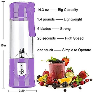 Portable USB Juicer Blender,Travel Juice Cup Baby Food Mixing Machince with Powerful Motor 4000mAh Rechargeable Battery Mini blender,13Oz