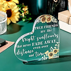Friendship Gifts for Women Sunflower Gift for Women Acrylic Heart Bestie Friend Birthday Gift Apart Long Distance Going Move Away BFF Gift (Heart Sunflower)