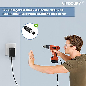 VIFOCUFY Charger Replacement for Black&Decker GCO1200 GCO1200CL GC01200 Cordless Drill Driver Power Cord Charger for Black Decker GCO1200 Drill AC Adapter with UL