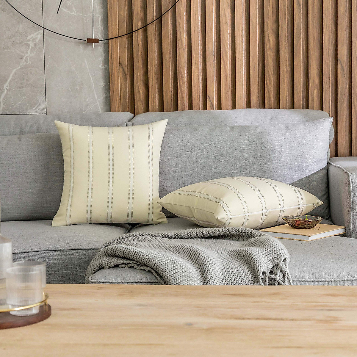 Home Brilliant Large Throw Pillow Covers, Lace Stripes Euro Sham for Outdoor Indoor Garden Patio, Set of 2, 24x24 inch(60cm), Brown