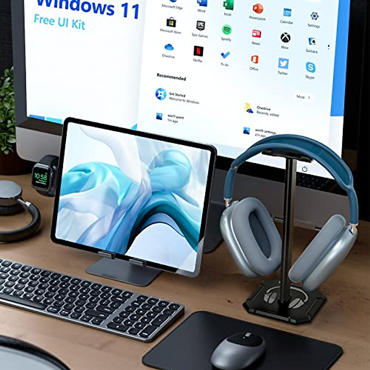 TuparGo Headphone Stand for Desk, Standing Computer Headset Holder,Aluminum Tube Connection and Easy to Assemble ,Suitable for All Over-Ear Headphone (Black, Single)