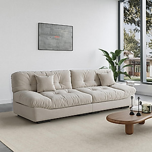 Sdorens 105" Comfy Cloud Sectional Couches, 3 Seats Larger Sofa with 2 Pillows, Minimalist Sofa Couch, Modern Sofa Couch for Living Room, Apartment, Bedroom, Office, Beige