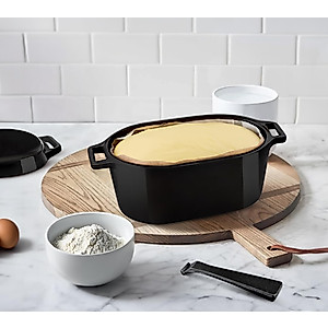 KooK Dutch Oven, Oven for Sourdough Bread Baking, with Lid, Dual Handles, Enameled Cast Iron, includes Lid Lever, Great for Baking Bread, Cooking and Roasting, Dishwasher Safe, 3.4 Qt, Black