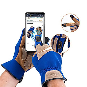 Vgo... 1-Pair Gardening Gloves Men, Safety Work Gloves, Puncture-proof, Thornproof, Touchscreen (Size L, Blue, SL7475)