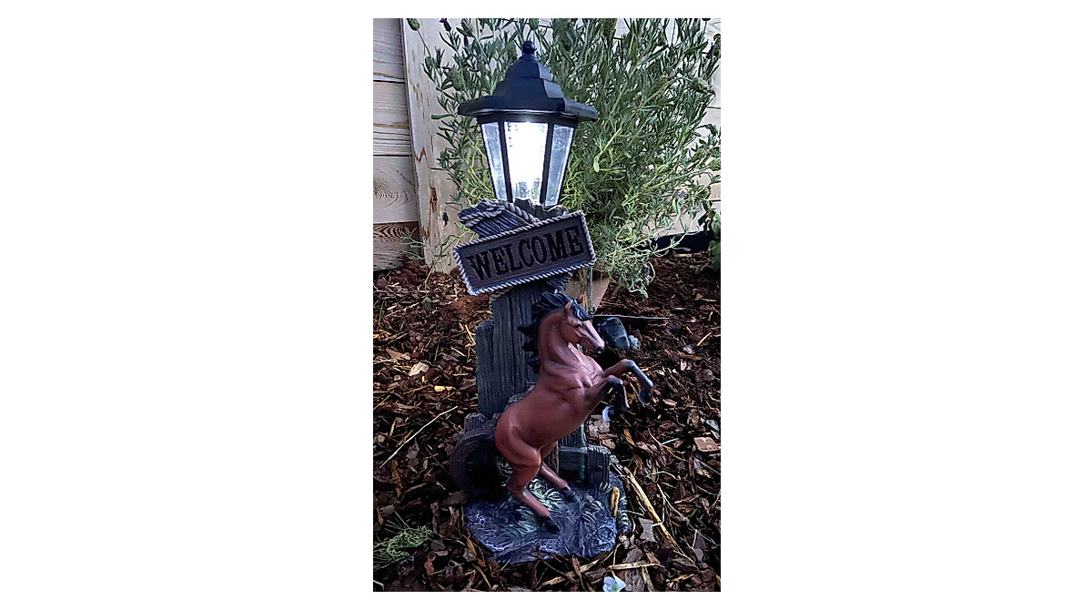Ebros Rustic Chestnut Horse Statue with Solar Lantern