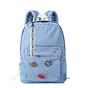 zijie Denim Backpack for girls, women Classic Retro Bookbags children teen School Bag Jeans Backpack for college