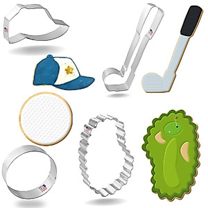 Foose Brand Golf Cookie Cutter 4 Pc Set – Golf Club, Round Ball, Golf Cap, Golf Green Cookie Cutters Hand Made in the USA from Tin Plated Steel