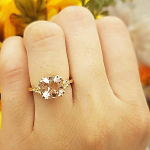 Dazzlingrock Collection 10K 8 MM Cushion Morganite & Round White Diamond Ladies Engagement Ring, Rose Gold, Size 7