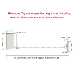 Hapivida Retractable Clothesline, 13.8Ft Stainless Steel Indoor Clothes Line Retracting Adjustable Wall Mounted Heavy Duty Retractable Laundry Line (Silver)