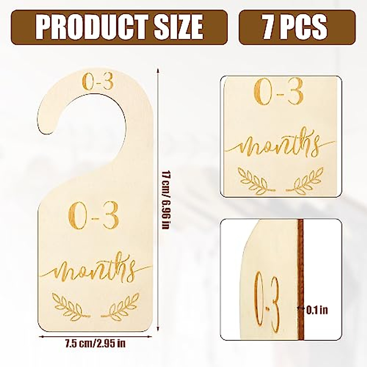 LUTER 7pcs Baby Closet Dividers, Wooden Cute Nursery Hanger Dividers Baby Wardrobe Dividers from Newborn to 24 Months Baby Clothes Organizer Easily Organize Your Baby's Room (Style 2)