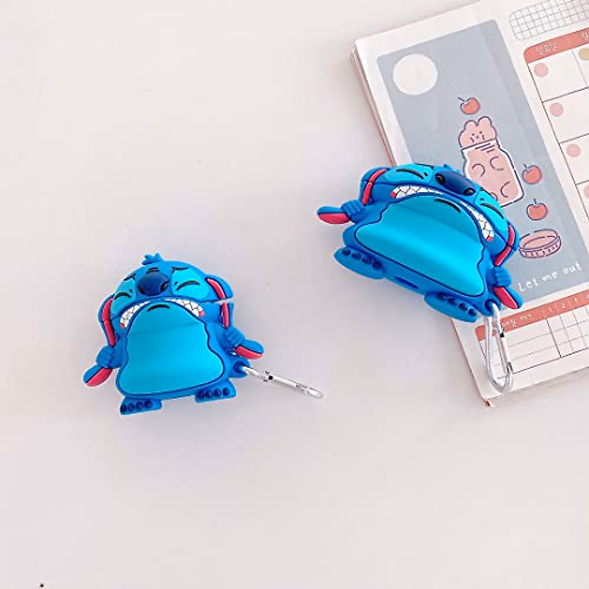 Air Pod Case, Cute Cartoon Design Case Compatible with Air Pod 1/2, Protective Premium Silicone Case with Keychain. (Blue)