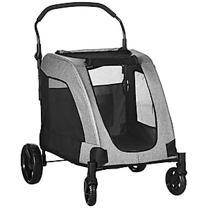 PawHut Pet Stroller Universal Wheel with Storage Basket Ventilated Oxford Fabric for Medium Size Dogs, Gray