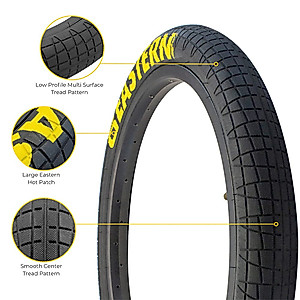 Eastern Bikes Throttle 20 inch BMX Tires Available with or Without Tubes, 2.2, 2.3 and 2.4 Inch Widths, White or Yellow Logo. (2.2" Yellow Logo, 2 Pack with Tubes)