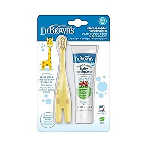 Dr. Brown's Infant-to-Toddler Training Toothbrush Set with Fluoride-Free Baby Toothpaste, Strawberry - Giraffe - 1.4oz - 0-3 years