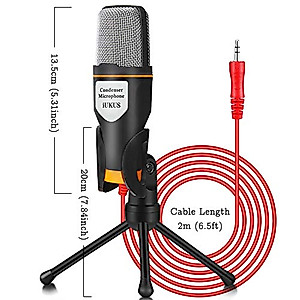 IUKUS PC Microphone with Mic Stand, Professional 3.5mm Jack Recording Condenser Microphone Compatible with PC, Laptop, IP@d, iPh0ne, Mac-Recorder Singing YouTube Skype Gaming (3.5mm PC Microphone)