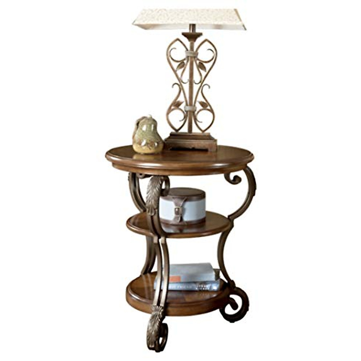 Signature Design by Ashley Nestor Traditional Hand-Finished Chairside End Table with 2 Fixed Shelves, Dark Brown