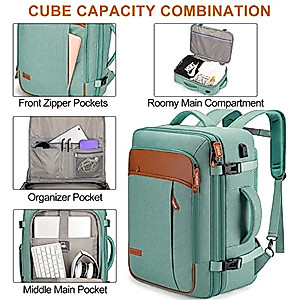 Carry on Backpack, Extra Large 40L Flight Approved Travel Backpack for Men & Women,Expandable Large Suitcase Backpacks With 4 Packing Cubes,Water Resistant Luggage Daypack Business Weekender Bag,Green