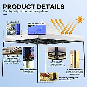 Canopy Tent 10 x 10 Pop Up Canopy Ez Up Sun Shade Canopy with Backpack Bag, 4 Sand Weights Bags, Steel Stakes Gazebos Tent for Outdoor, Wedding,Party, Camping, Picnics (White)