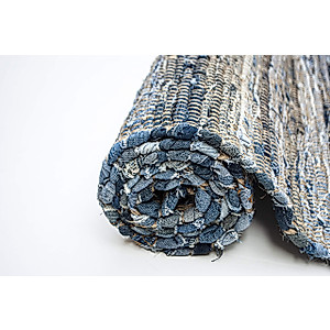 Chardin home Farmhouse Rag Rug 4x6 feet Denim Blue | Cotton & Jute Hand Woven Chindi Rug, Long Boho Rug | Perfect for Hallways, Kitchens, Bathroom, bedrooms | Shades of Blue