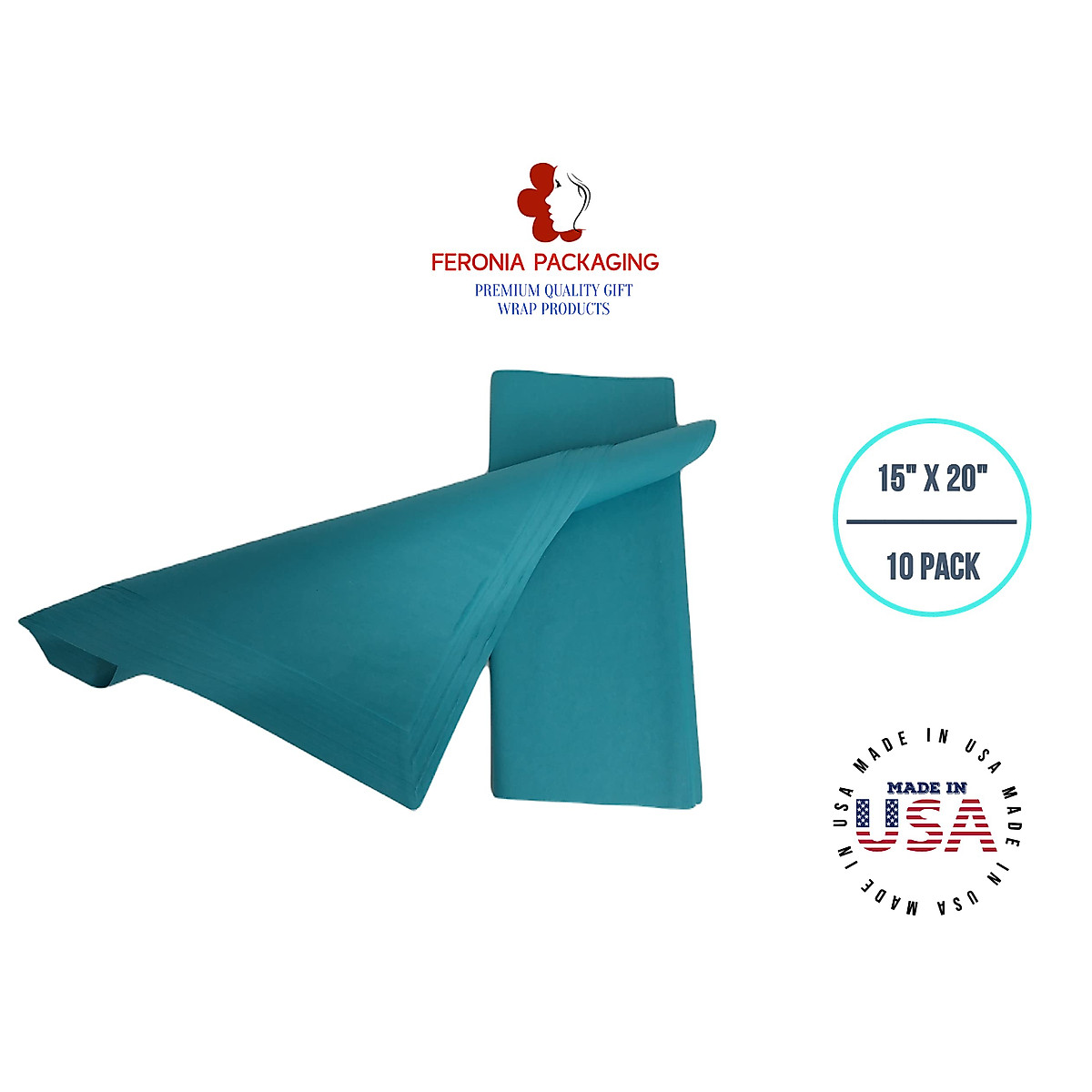 Feronia packaging Caribbean Teal Tissue Paper Squares, Bulk 10 Sheets, Premium Gift Wrap and Art Supplies for Birthdays, Holidays, or Presents, Large 15 Inch x 20 Inch Made in USA