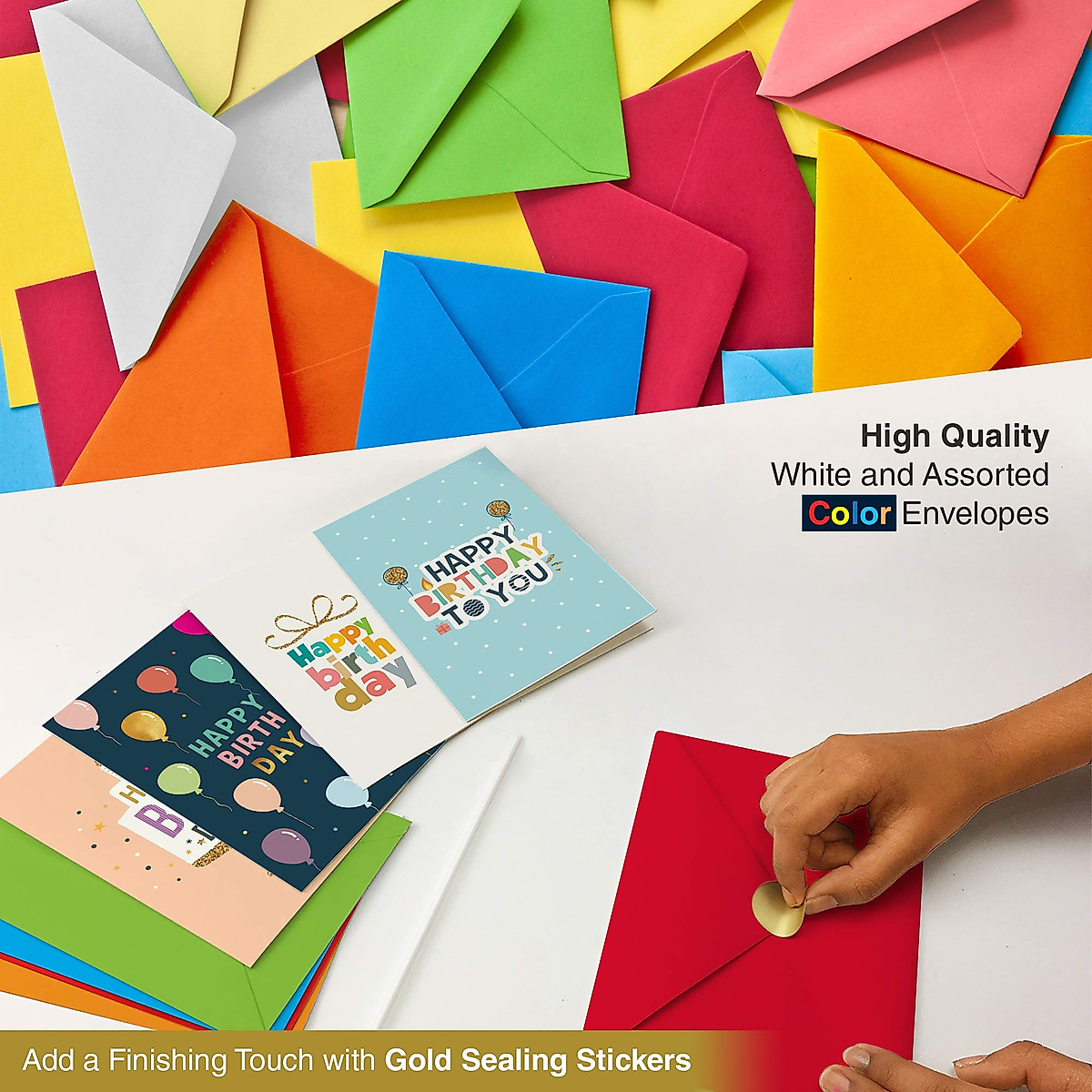 Dessie 30 Unique Happy Birthday Cards - 30 Gold Foil Birthday Cards Bulk With Message Inside. 32 White and Colored Envelopes, Perpetual Birthday Calendar and Gold Sealing Stickers Included In Box