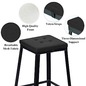 baibu 12 Inches Square Stool Cushions with Ties for Bar Stool, Breathable Square Chair Pads Seat Cushions with Non-Slip Bottom - One Pad Only (12", Black)