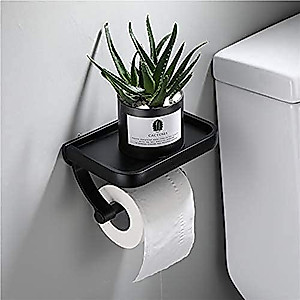 Paper Towel Holders Aluminum Toilet Paper Holder Black Toilet Tissue Holder with Phone Storage Shelf Bathroom Accessories Thicken Toilet Paper Storage Toilet roll holde