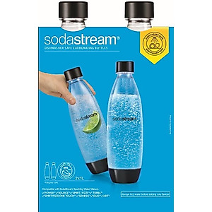 SodaStream Dishwasher Safe 2-Pack 1 Litre Carbonating Bottle - Black