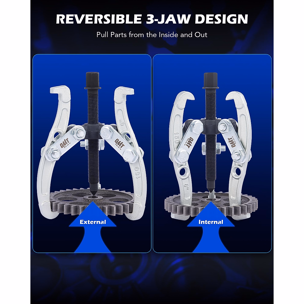 Orion Motor Tech Gear Puller Set, 3" 4" 6" 3 Jaw Puller Kit for Pulley Gear Bearing Flywheel Removal, Heavy Duty Pulley Puller with Reversible Jaws 3 pcs Bearing Puller Tool Kit