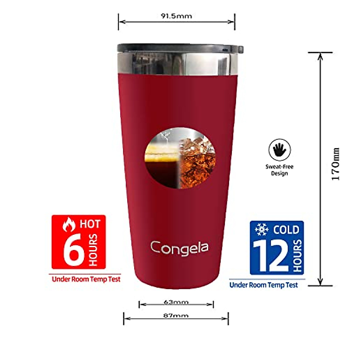 Congela 16oz stainless steel insulated pint glasses, double wall water and beer vacuum tumbler bulk cups set with lids,coffee tumbler camping cups, for hot and cold drinks (Chili,16oz X 4Pack)…