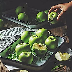 1PCS Handcrafted Vintage Tray White Enamel Home Cake Oven Baking Tray Square Retro Plates (16CMX22CMX3CM)