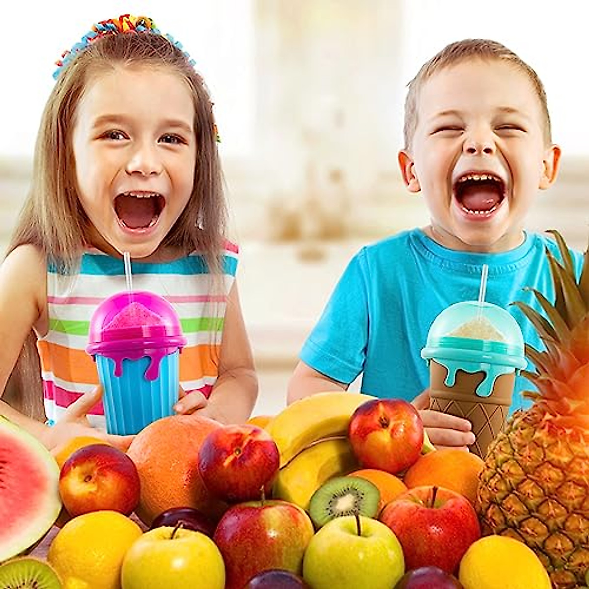 Double Layers Slushie Cup, DIY Homemade Squeeze Icy Cup, LEEVOT Frozen Magic Squeeze Slushy Maker Cup Turn Anything Into A Slushy