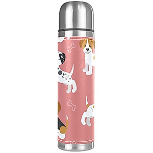 Stainless Steel Leather Vacuum Insulated Mug Puppy Dog Beagle Thermos Water Bottle for Hot and Cold Drinks Kids Adults 16 Oz