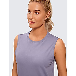 CRZ YOGA Pima Cotton Workout Tank Top for Women Loose Sleeveless Tops High Neck Yoga Tanks Athletic Gym Shirts Lavender Gray Medium