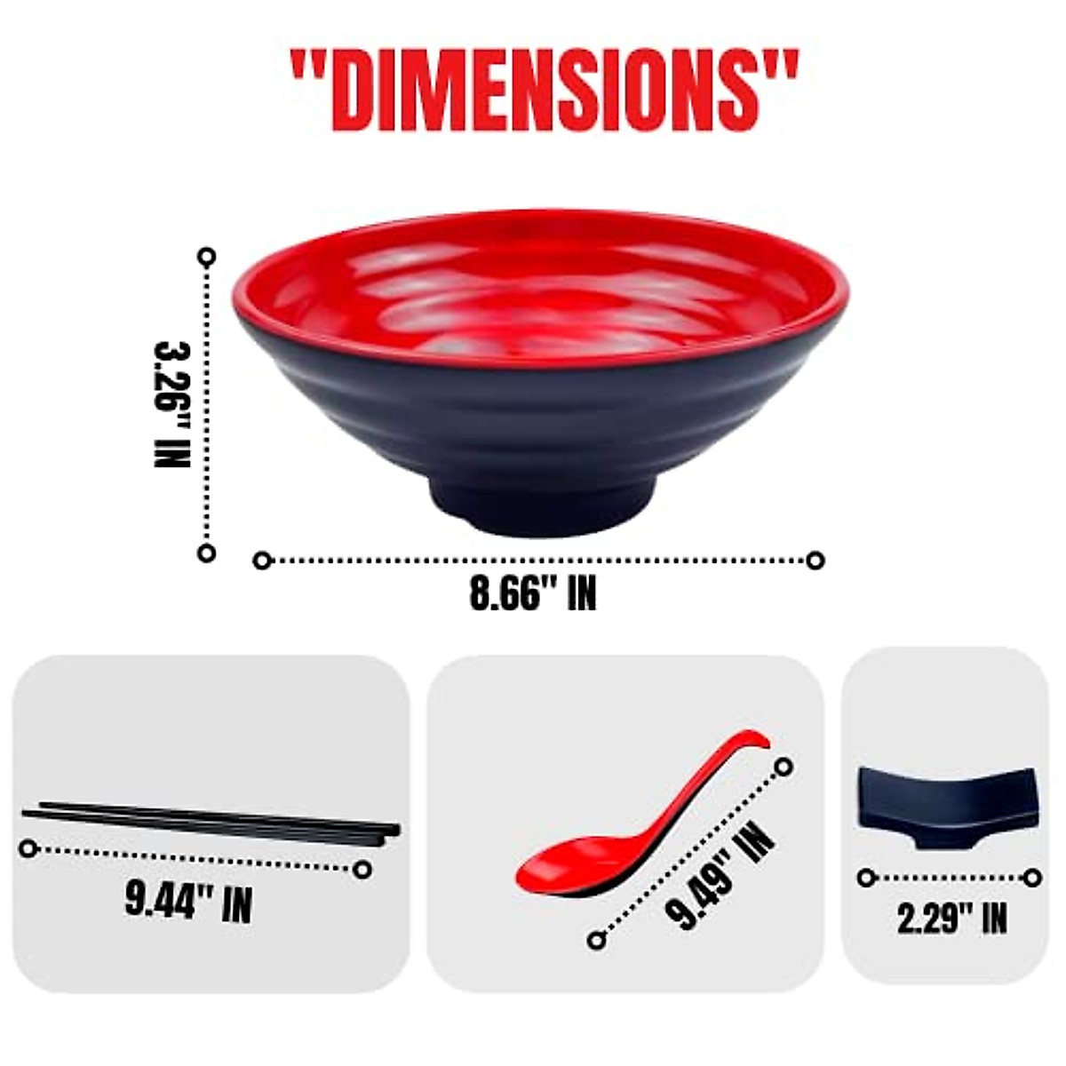 Phobowl, Set of 4(20 pcs) Cute Ramen Bowl with chopsticks- 32 OZ Japanese Style Noodle Soup Bowls Set and Asian Soup Spoons- Large Bowls for Salad, Udon,Soba,Pho, Rice, Noodles with Chopstick Holders