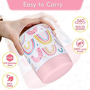 wiwens 12oz Soup Thermo for Hot Food Kids Insulated Food Jar Wide Mouth Lunch Container Leak Proof Stainless Steel Vacuum Bento Box for School Office Travel Outdoors White-Rainbow