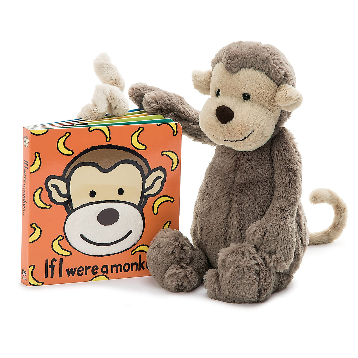 Jellycat If I were a Monkey Board Book and Bashful Monkey Stuffed Animal, Medium 12 inches