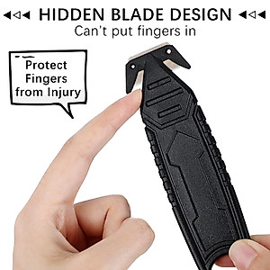 Therwen 30 Pcs Safety Box Cutter Knife of Stainless Steel Concealed Blade Package Opener with Tape Splitter for Carton Cardboard Wrap Letter Work Bag Straps Film Utility Tool, Black